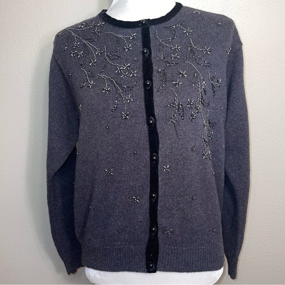 Yarnworks | Sweaters | Yarnworks Grey Bead Embellished Cardigan Sweater ...